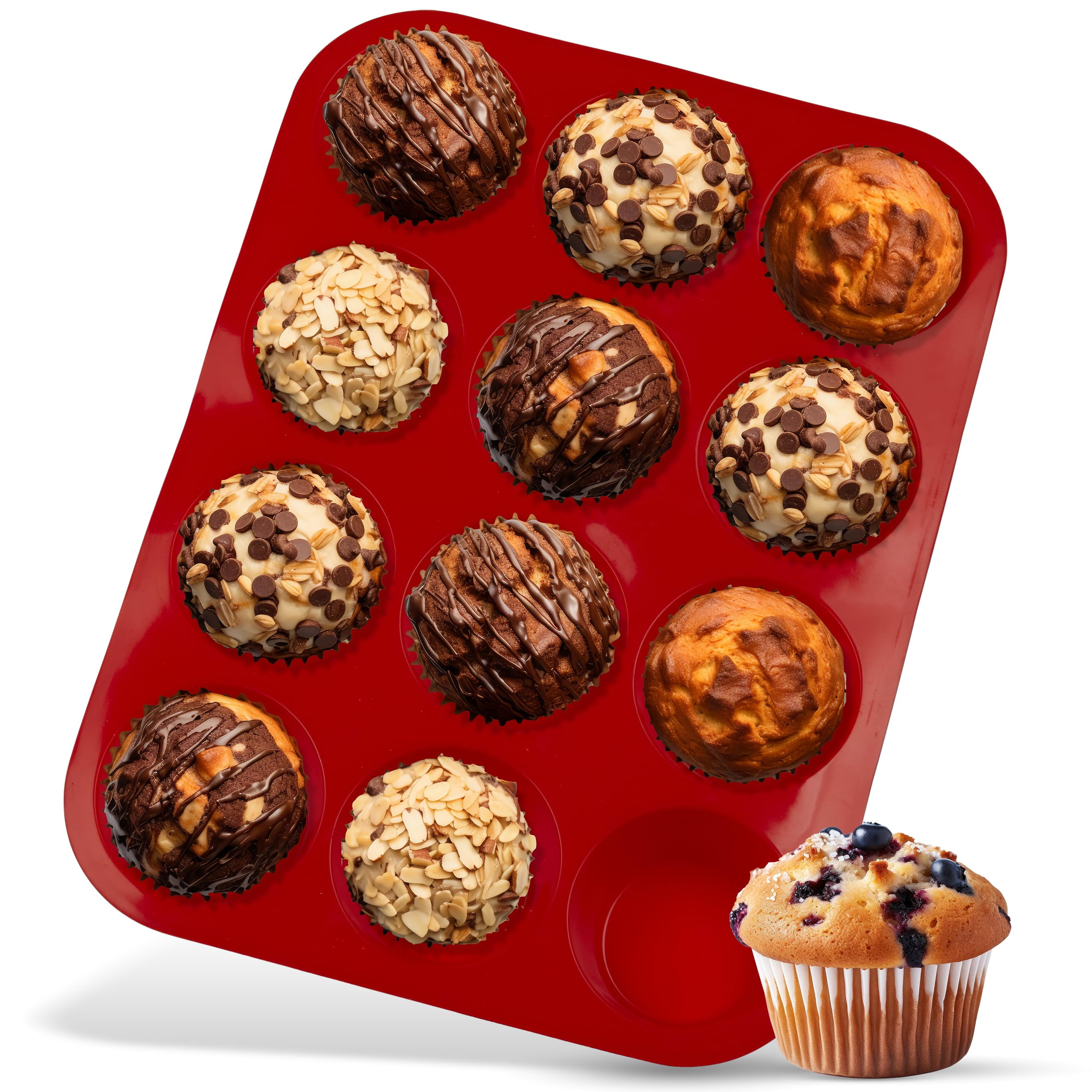 HOTPOP Silicone Muffin Mold for on Top of Baking Sheet, 12 Muffins (Red ...