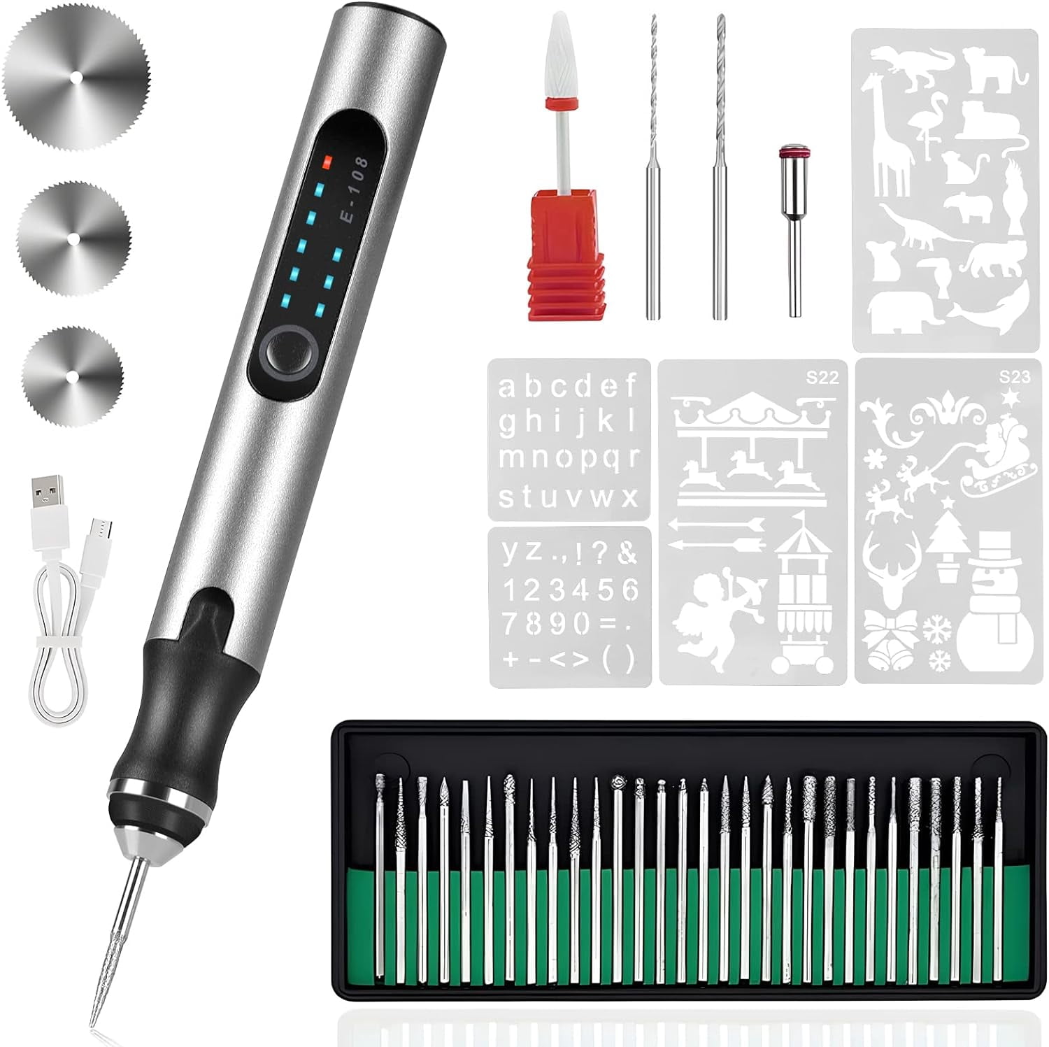 HOTROSE Electric Engraving Pen with 37 Bits, USB Rechargeable Cordless ...