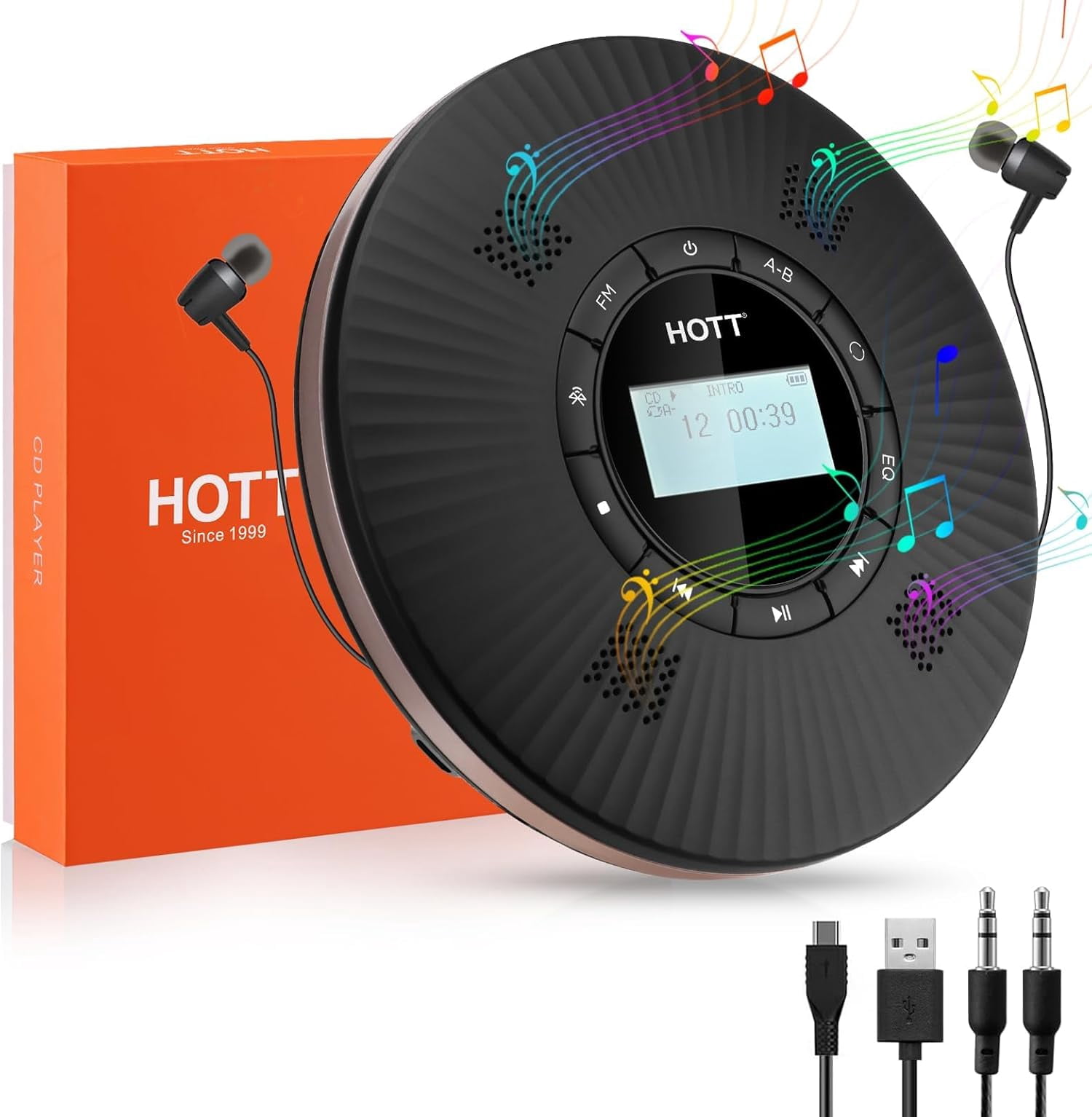HOTT Portable CD Player Built-in 4 Speakers 5.3 Anti Skip CD Player,FM ...
