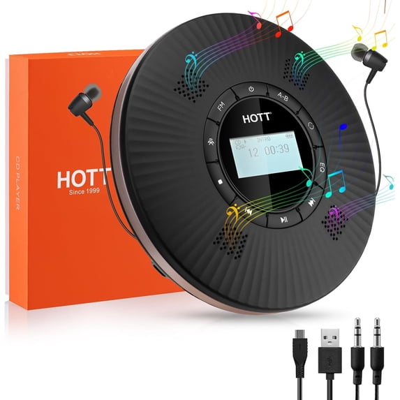 HOTT Portable CD Player Built-in 4 Speakers 5.3 Anti Skip CD Player,FM ...