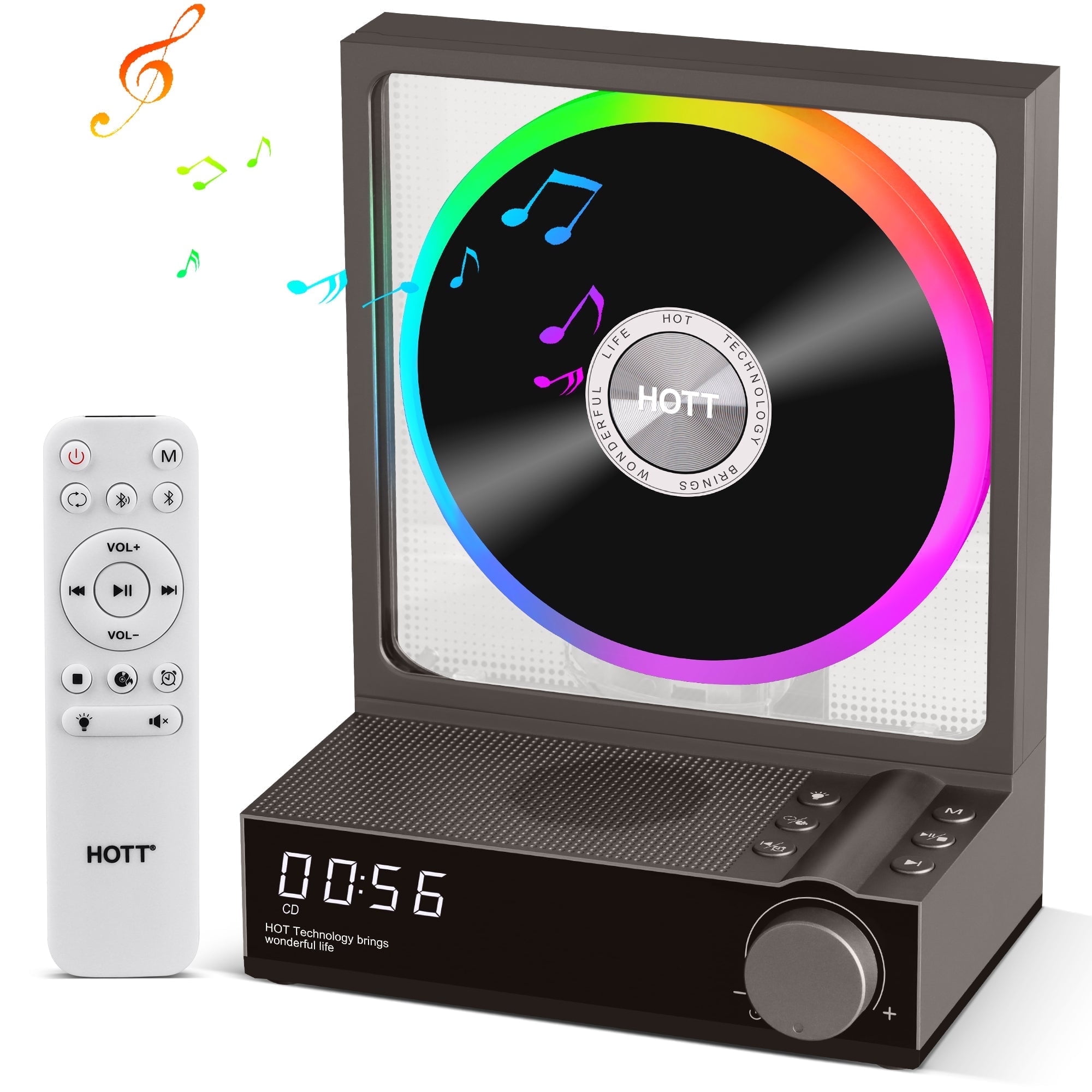 HOTT Portable Desktop CD Player with Bluetooth 5.3, HiFi Speakers, RGB ...