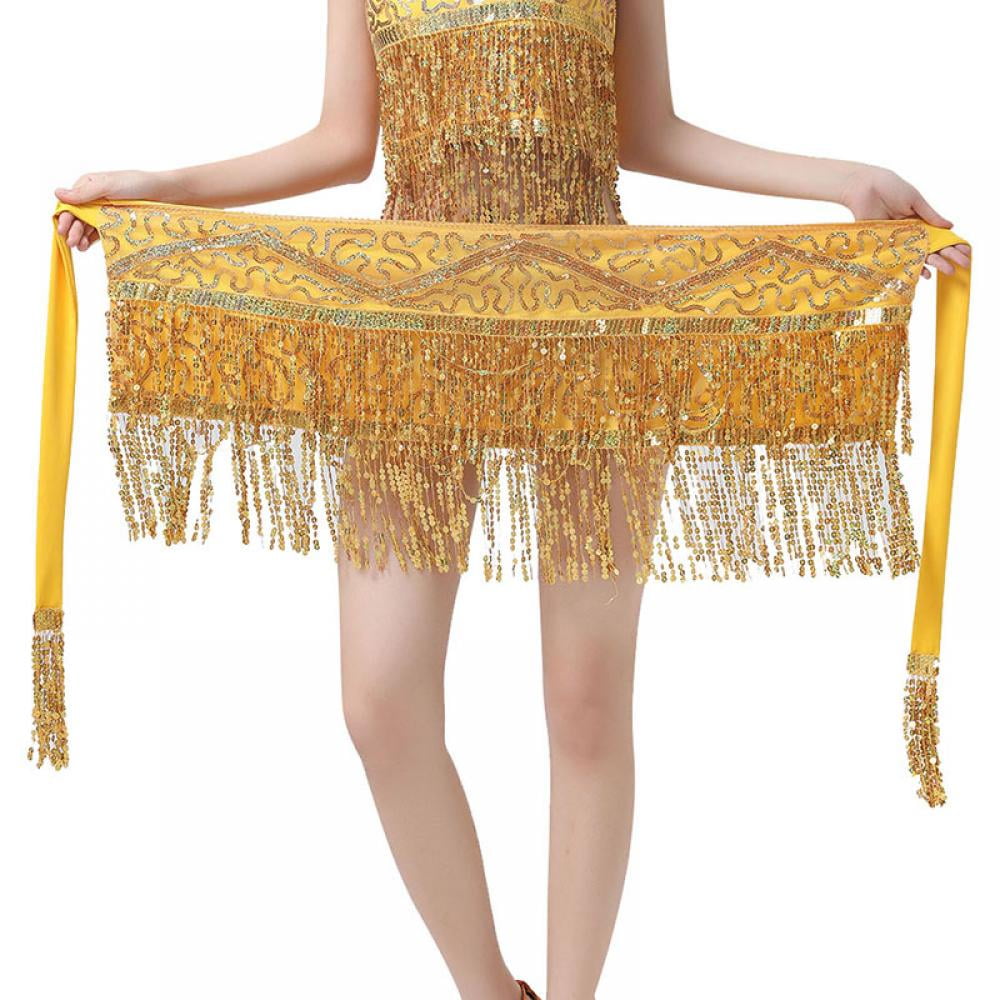 HOTWINTER Belly Dance Dancer Costume Sequins Tassel Fringe Hip Scarf ...