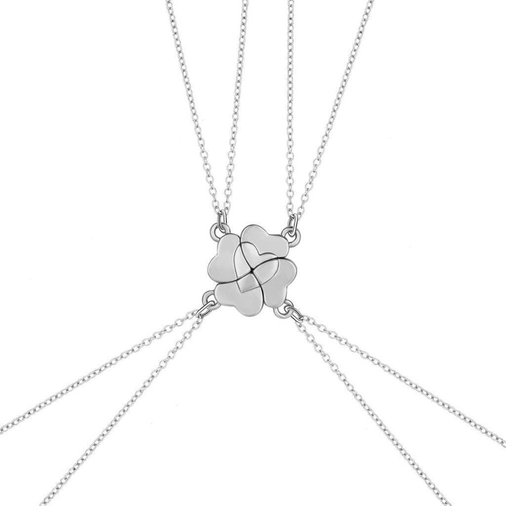 HOTYA 4Pcs Heart Shaped Pendant Necklace Four Leaf Clover Stitching Pendant Necklace