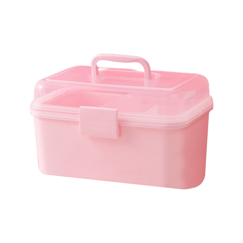 HOTYA Pink Plastic Storage Box with Handle Kids Hair Jewelry ...