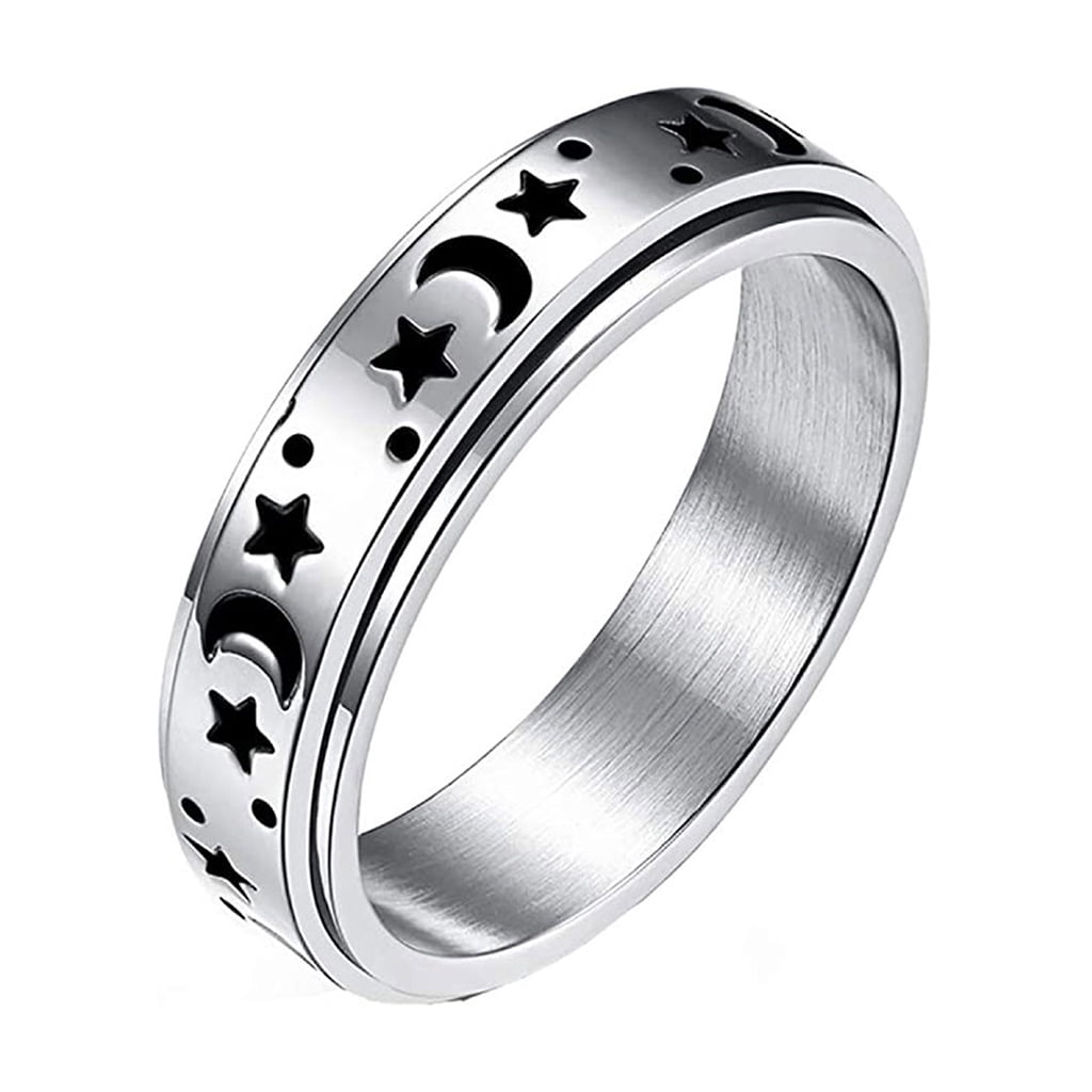 HOTYA Star Moon Spinning Rings Women Men Fidget Meditation Anti-Anxiety ...