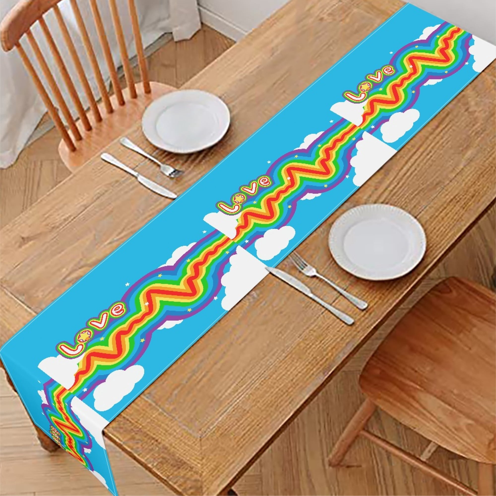 HOTYD Rainbow Theme Table Runner Polyester Durable Dining Table Living ...