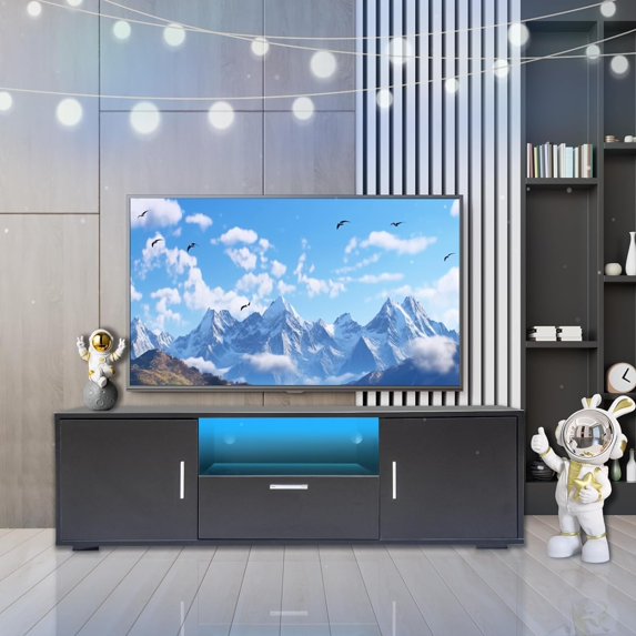 HOUAGI Tv Stand for 50 inch Tv,Black Center with Storage Cabinet,Modern ...