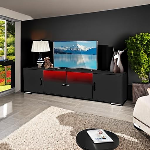 HOUAGI Tv Stand for 65 inch Tv,Black Entertainment Center with Storage ...