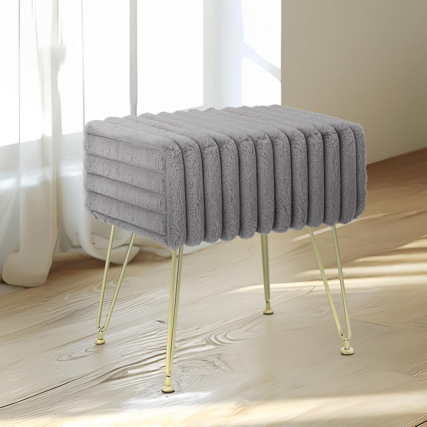 HOUCHICS Vanity Stool Ottoman Foot Rest, Makeup Vanity Stool with Gold ...