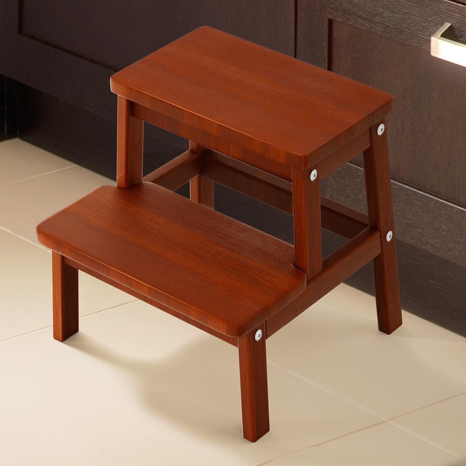 HOUCHICS Wooden Step Stool for Adults Kids, Solid Wood Bed Step Stool ...