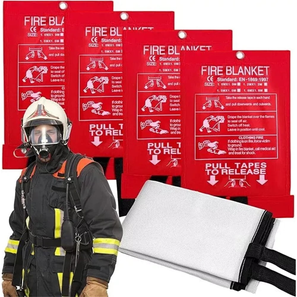 HOUFIY 4 Pack Fire Blanket Fiberglass Hero Emergency Home Retardant ...
