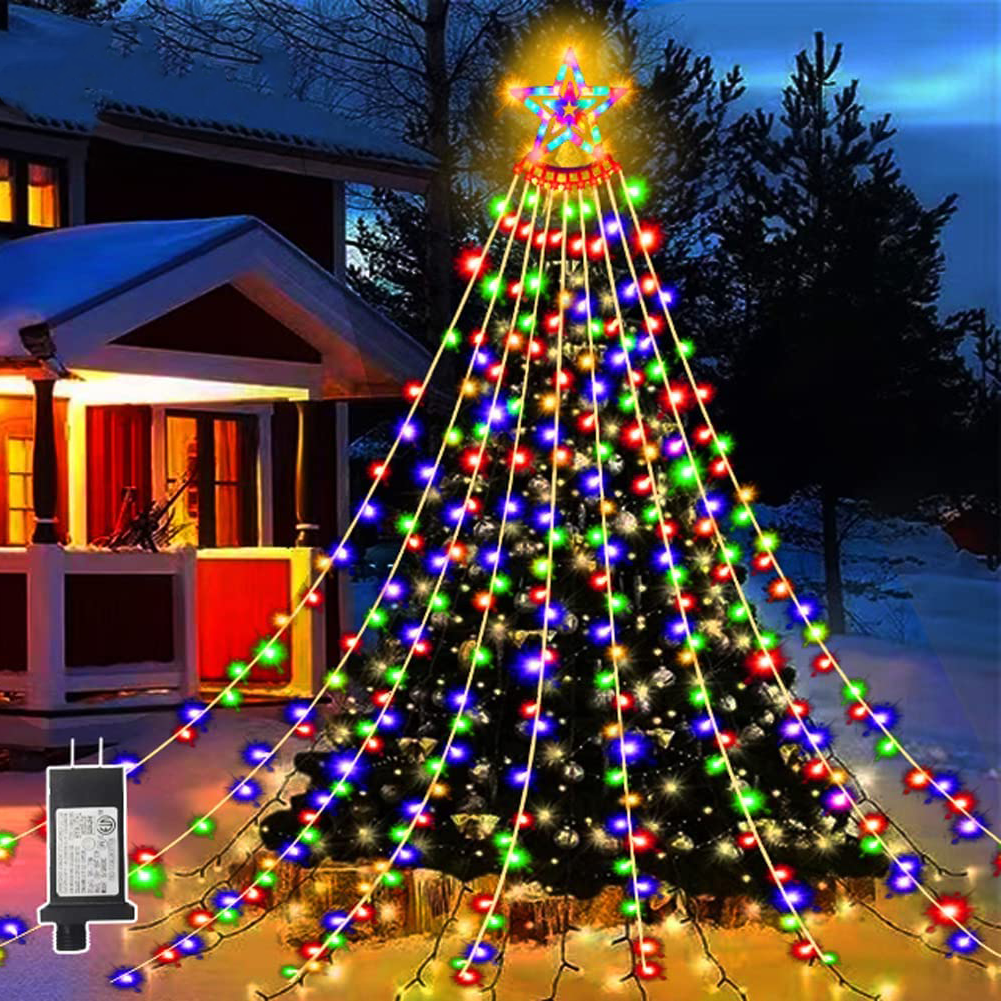 HOUFIY 350 LED Outdoor Christmas Lights, Star Tree Topper, 8 Modes ...