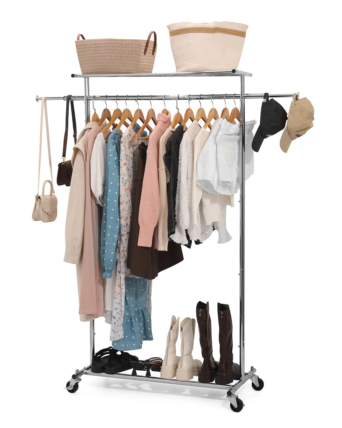 HOUSE AGAIN Clothes Rack on Wheels with Extra Top Storage Shelf, LARGE ...