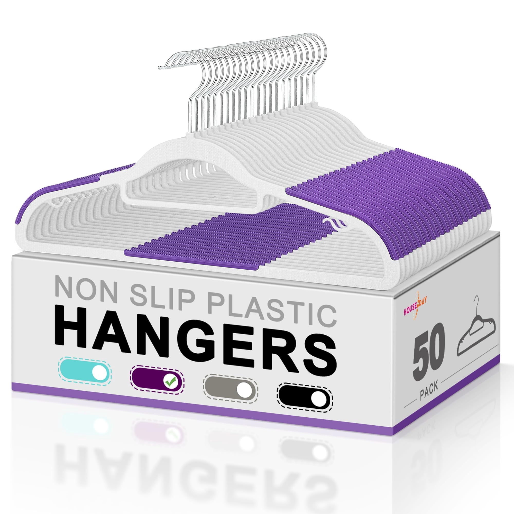 HOUSE DAY 50 Pack Coat Hangers Heavy-Duty 360° Swivel Hook Plastic ...
