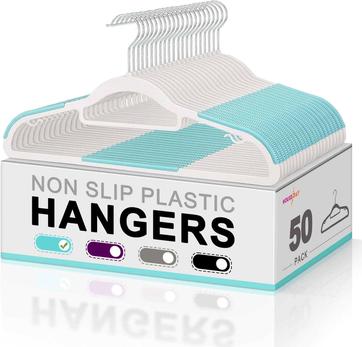 HOUSE DAY 50 Pack Non-Slip Rubber Grip Plastic Coat Hangers, Heavy-Duty ...