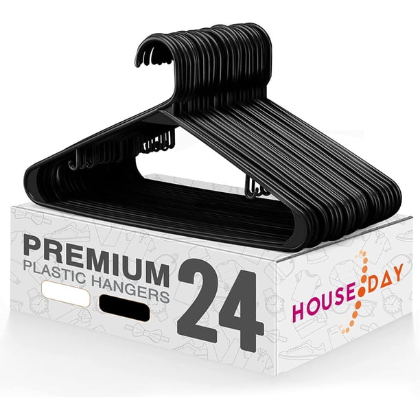 HOUSE DAY Black Plastic Adult Hangers 16.5" 24-Pack: Light-Weight ...