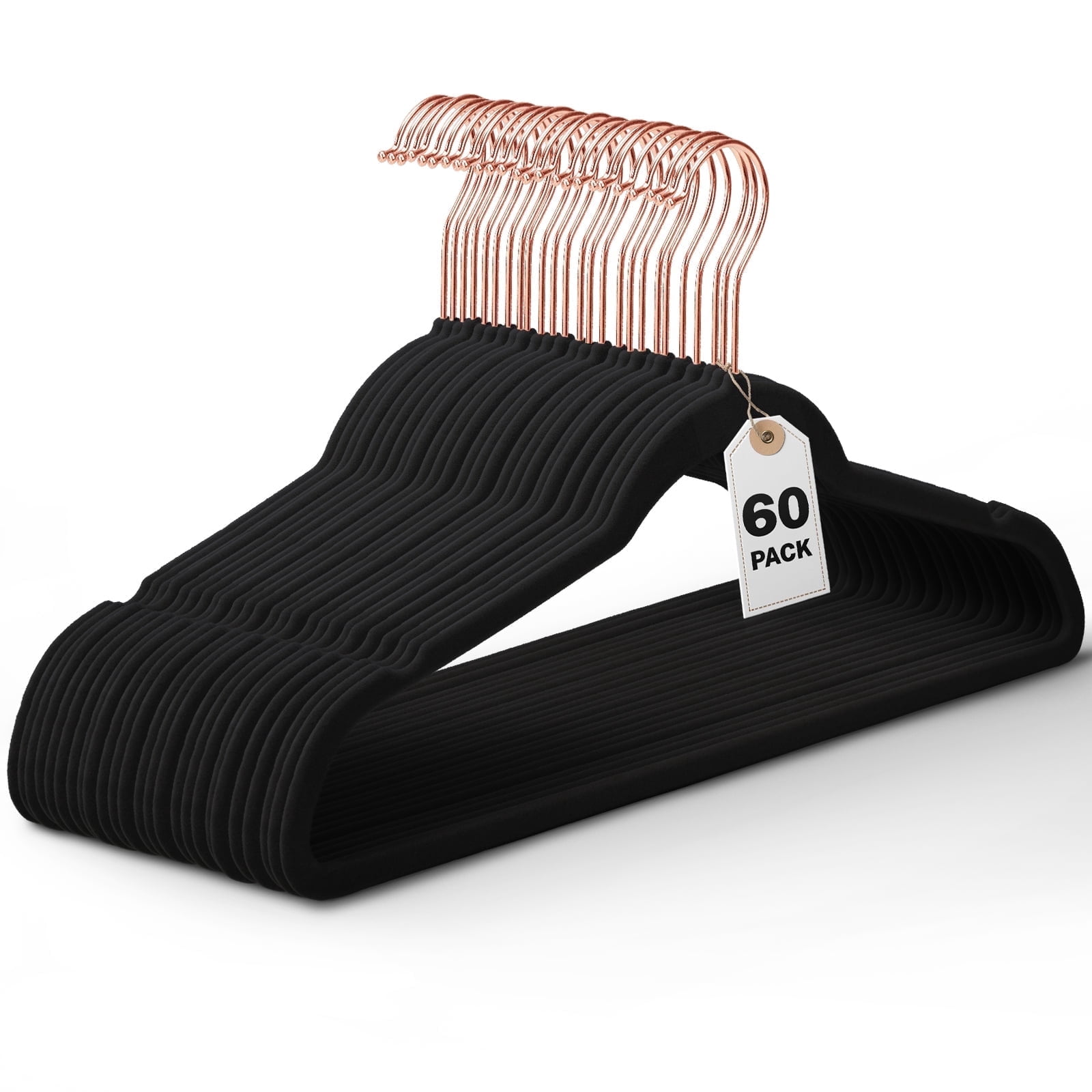 HOUSE DAY 60 Pack Black Velvet Hangers, Premium Non-Slip Felt Hangers ...