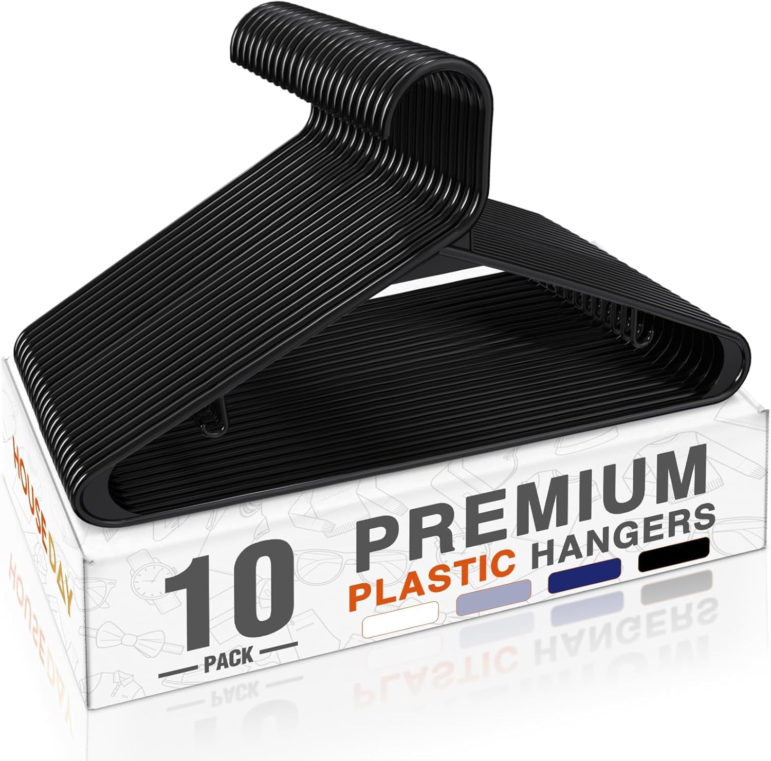 House Day 10 Pack Black Plastic Hangers, Durable Clothes Organizers ...