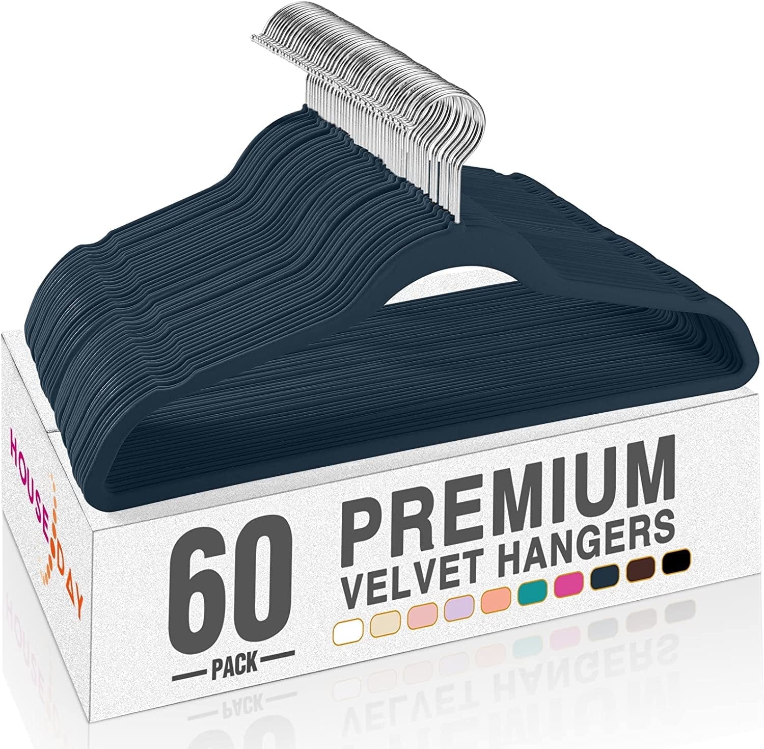 House Day Navy Velvet Hangers 60 Pack, Non-Slip Thin Design, Durable ...