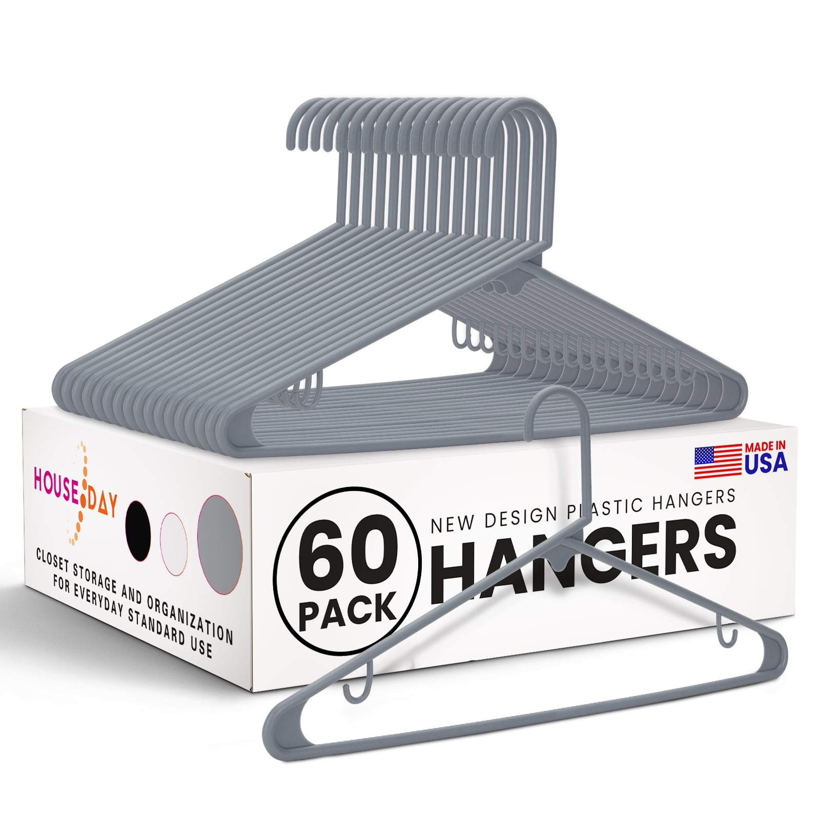 HOUSE DAY Durable Plastic Hangers - 60 Pack 16.7 inches Gray Non-Slip ...