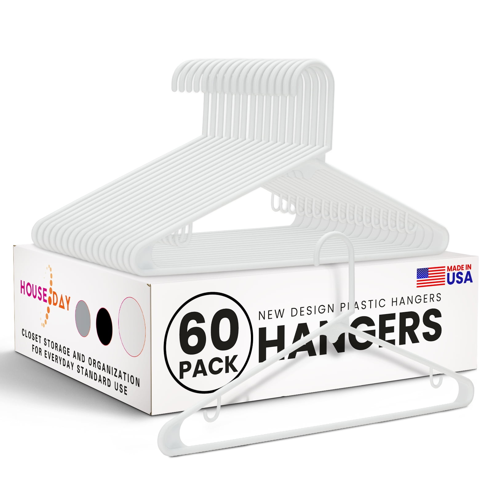HOUSE DAY Heavy Duty Non-Slip Plastic Hangers - Value Pack of 60, 16.7 ...