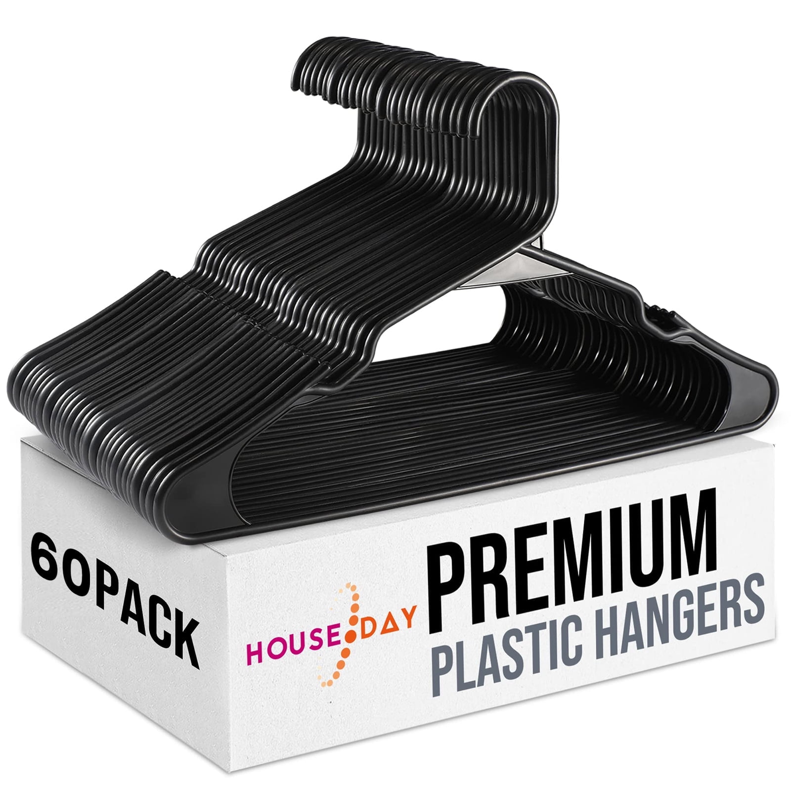 HOUSE DAY Plastic Hangers 60 Pack, Plastic Clothes Hangers Space Saving ...