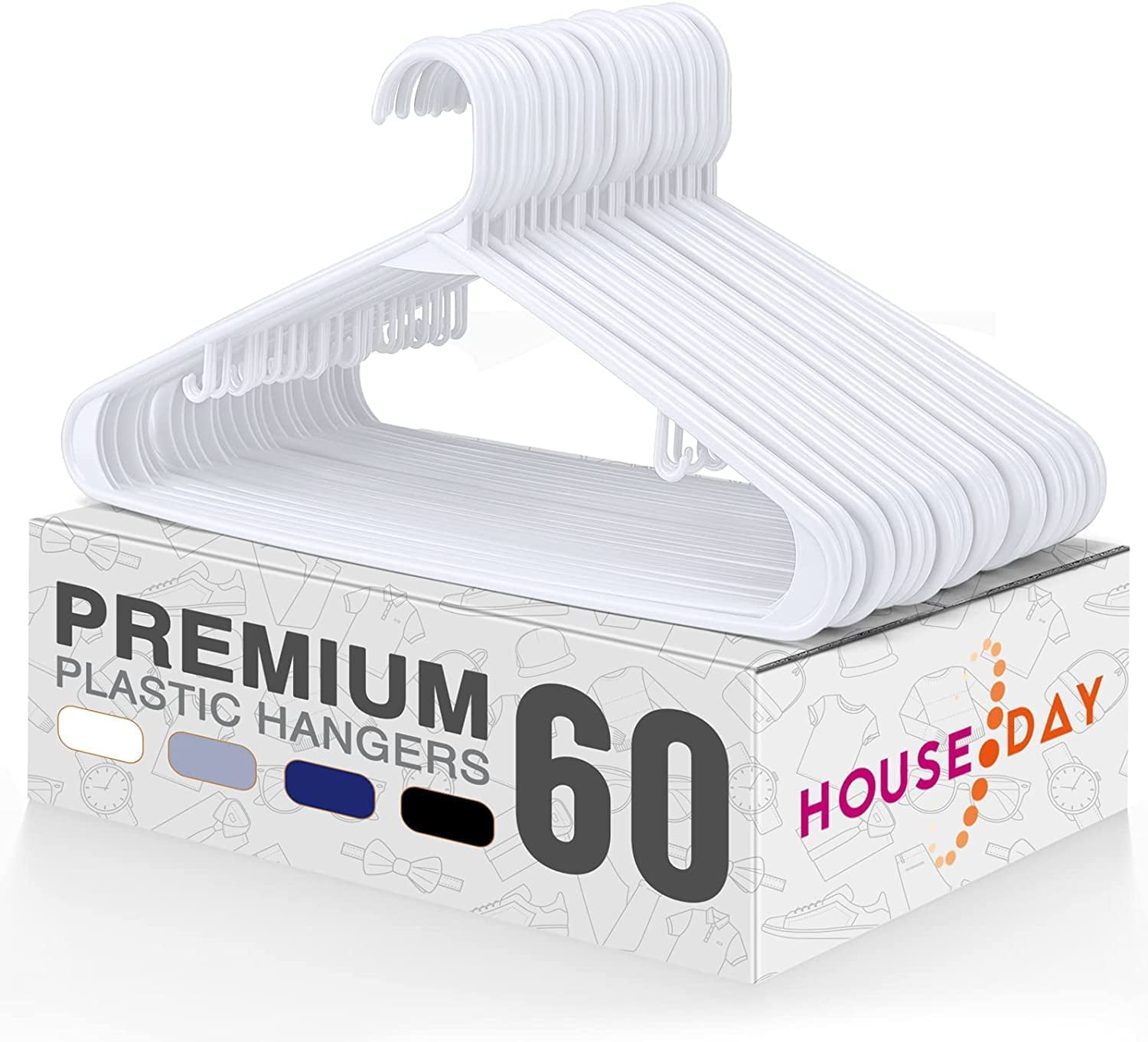 HOUSE DAY 60pack Durable Plastic Hangers, Lightweight Space Saving ...