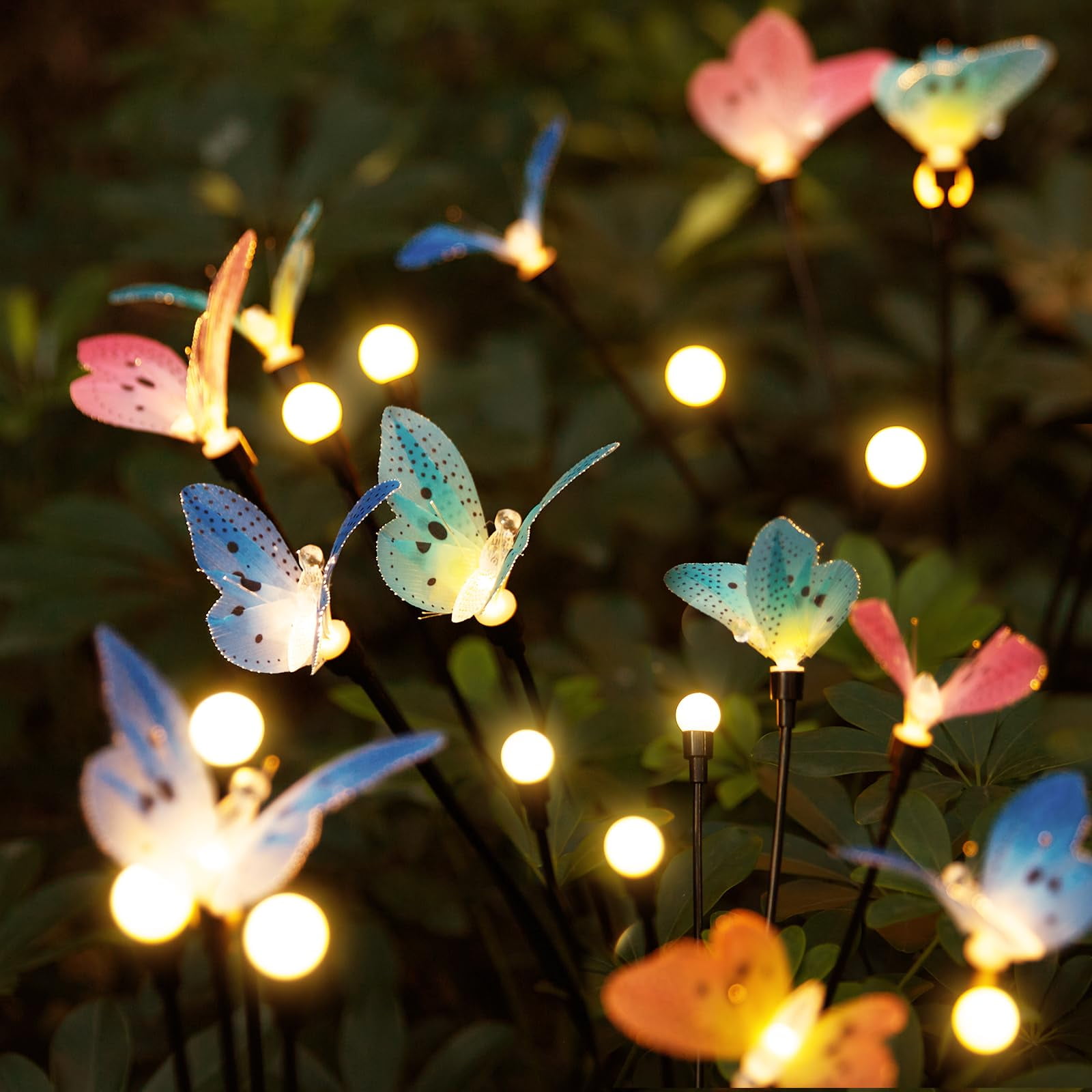 HOUSE DAY Solar Lights Outdoor,4 Pack Butterfly Wind Solar Stake Lights ...
