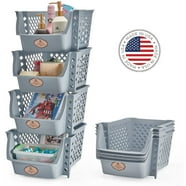 Skywin Plastic Stackable Storage Bins for Pantry - 3 Pack Grey ...