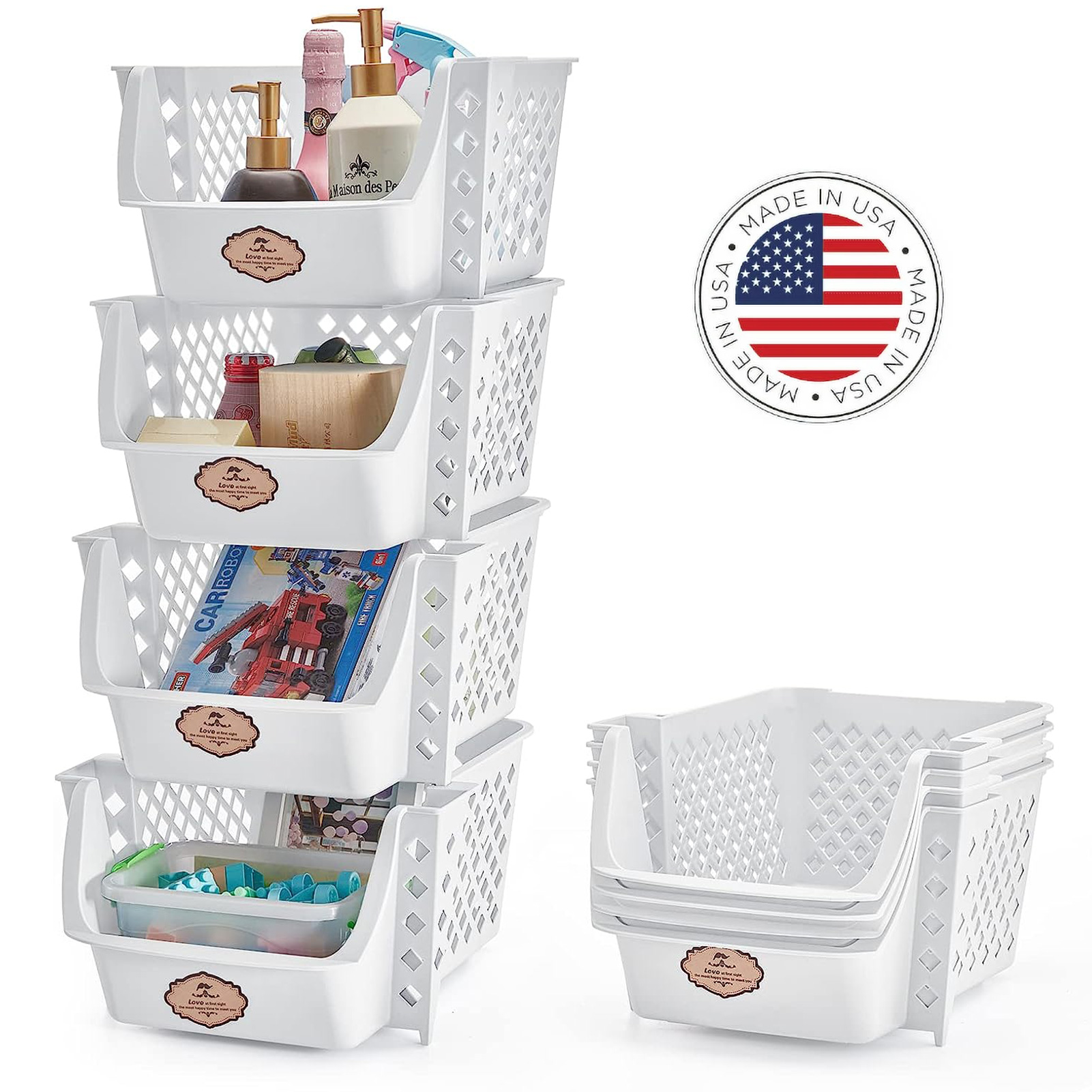 Whitmor Plastic Rattique® Storage Tote Baskets - Set of 3 - Berry Blue ...