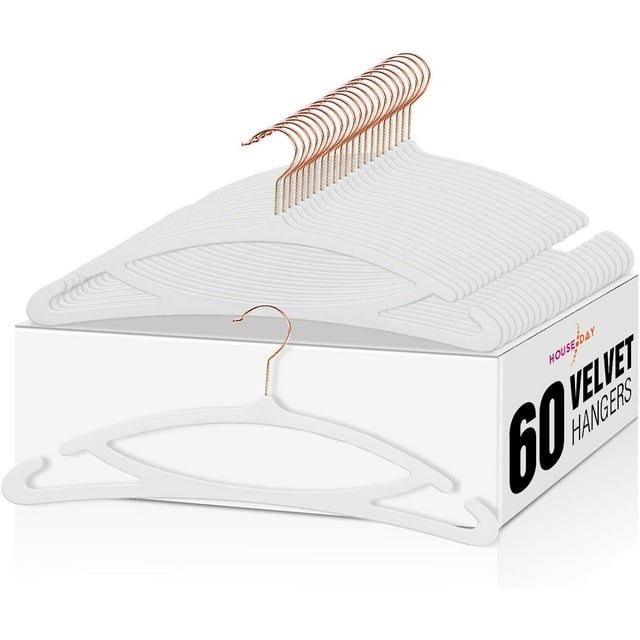 HOUSE DAY Luxury 60 Pack Velvet Hangers, Non-Slip Felt, Windproof Hook ...