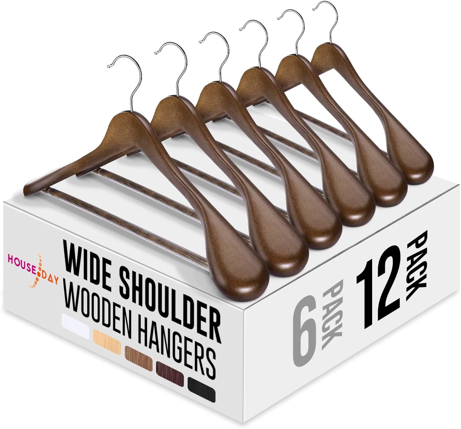 HOUSE DAY 12 Pack Solid Lotus Wood Hangers, Non-Slip Rubber Tube, Heavy ...