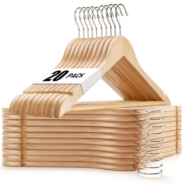 HOUSE DAY 20 Pack Natural Wood Hangers, Premium Coat & Skirt Hangers ...