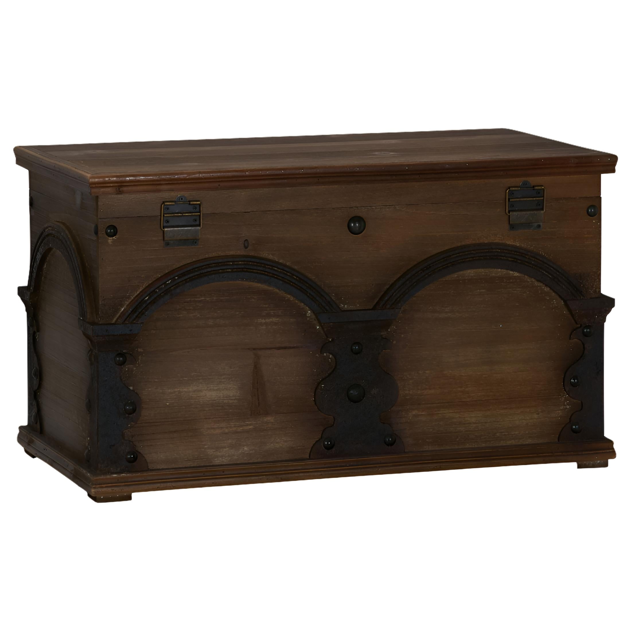 HOUSEHOLD ESSENTIALS Large Wooden Storage Trunk with Decorative Arch ...