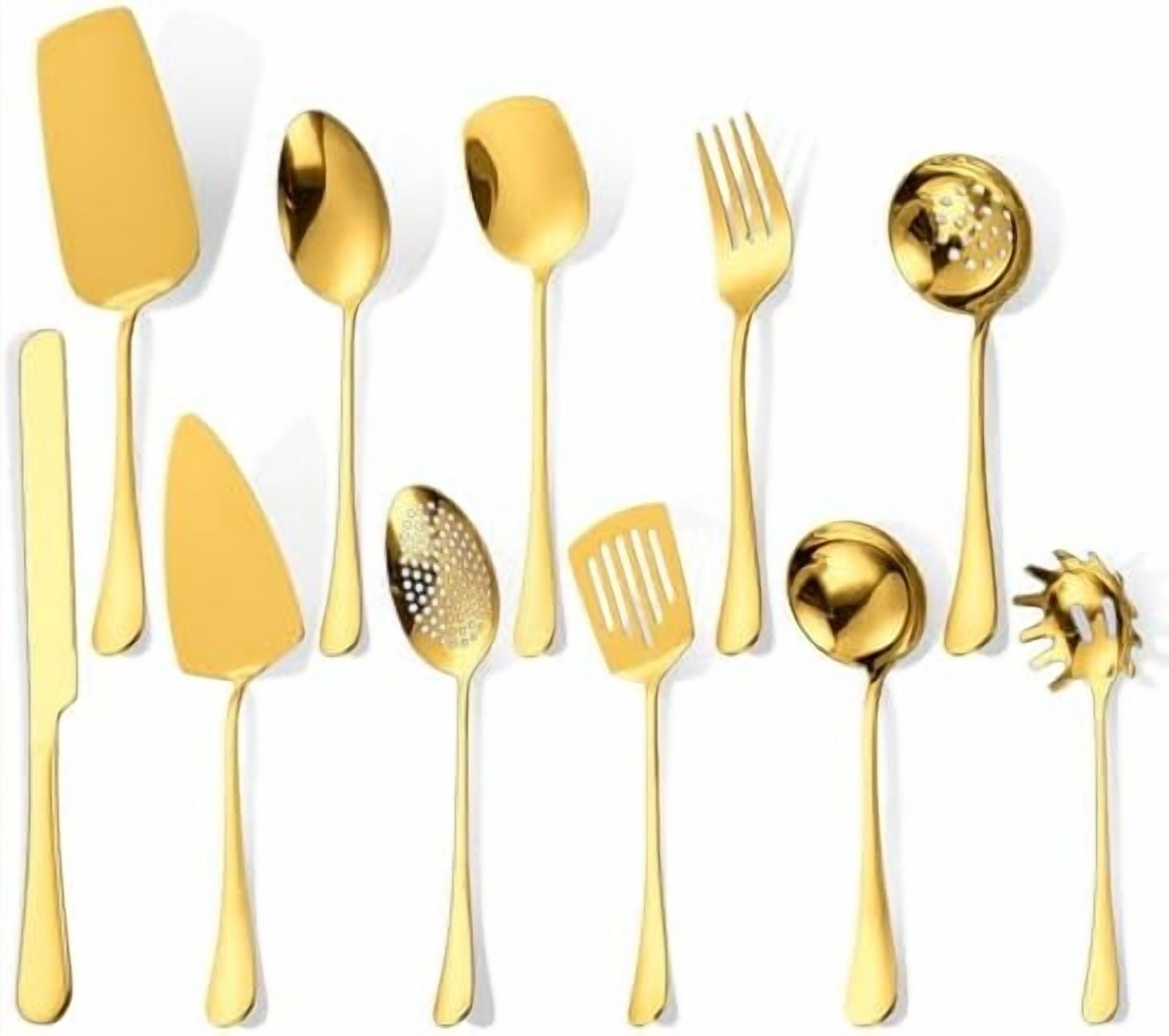 HOUSEWARE Gold Catering Utensils Set,11 Pieces Stainless Steel Flatware ...