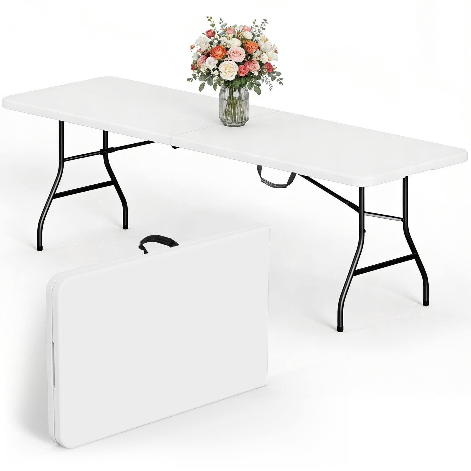 HaiCube 8 Foot Plastic Folding Table Portable Heavy Duty Rectangular ...