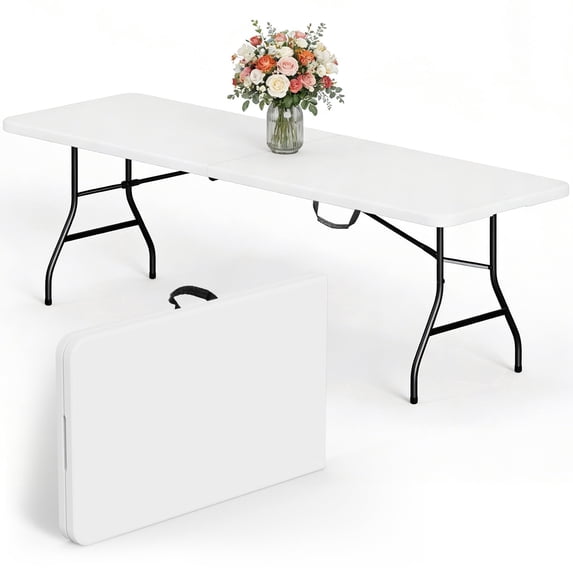 HaiCube 8 Foot Plastic Folding Table Portable Heavy Duty Rectangular ...