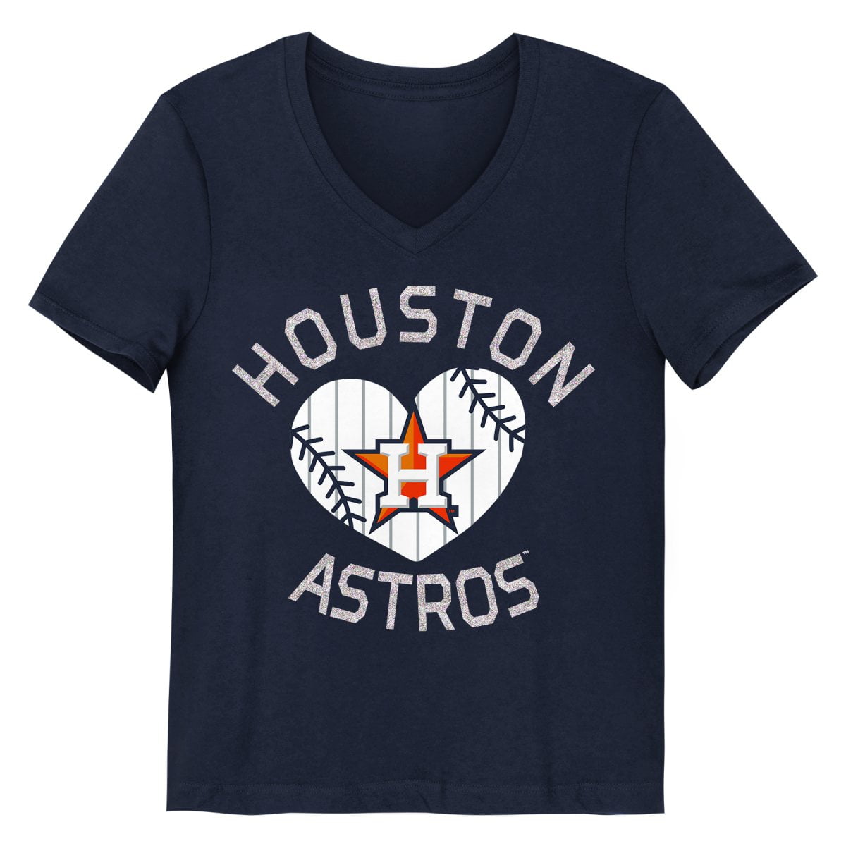 HOUSTON ASTROS Girls Primry Color Cotton Vee Short Sleeve Heart Tee ...