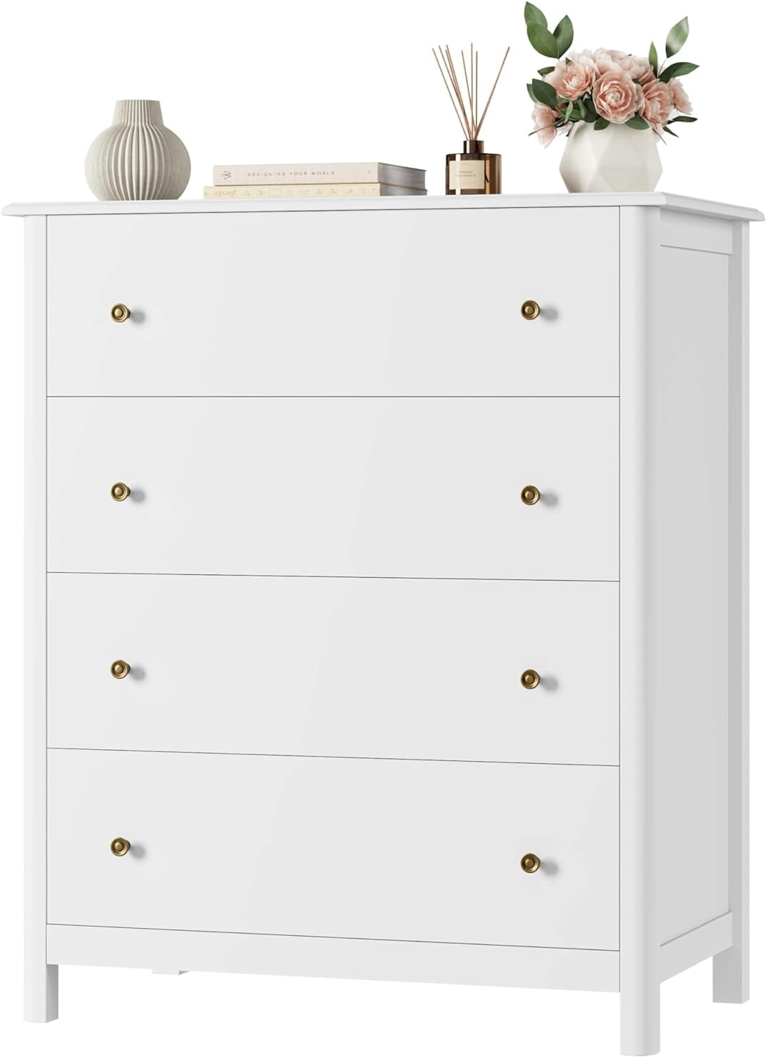 HOUSUIT White Dresser with 4 Drawers, Modern Dresser Chest of Drawers ...