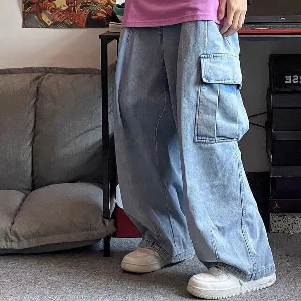 HOUZHOU Baggy Jeans Trousers Male Denim Pants Black Wide Leg Pants Men ...
