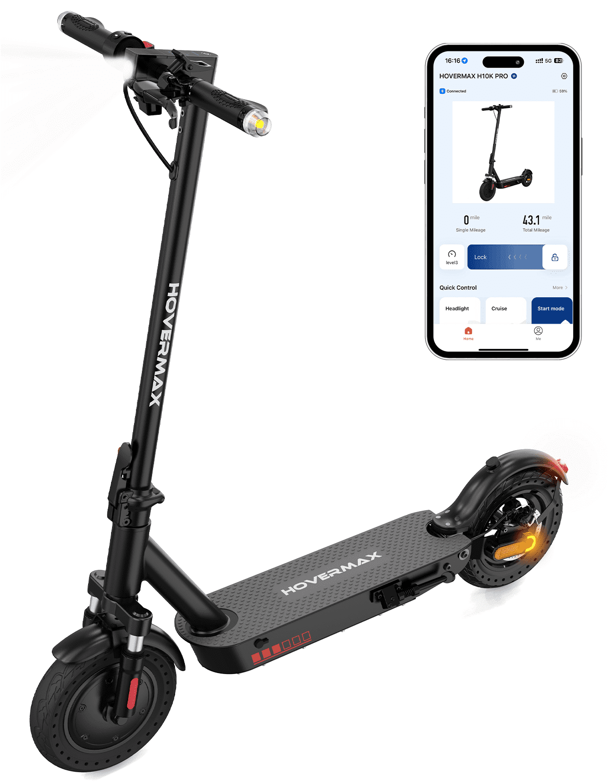 HOVERMAX 500W Electric Scooter, 19MPH Speed, 22 Miles Range, 10'' Tires ...