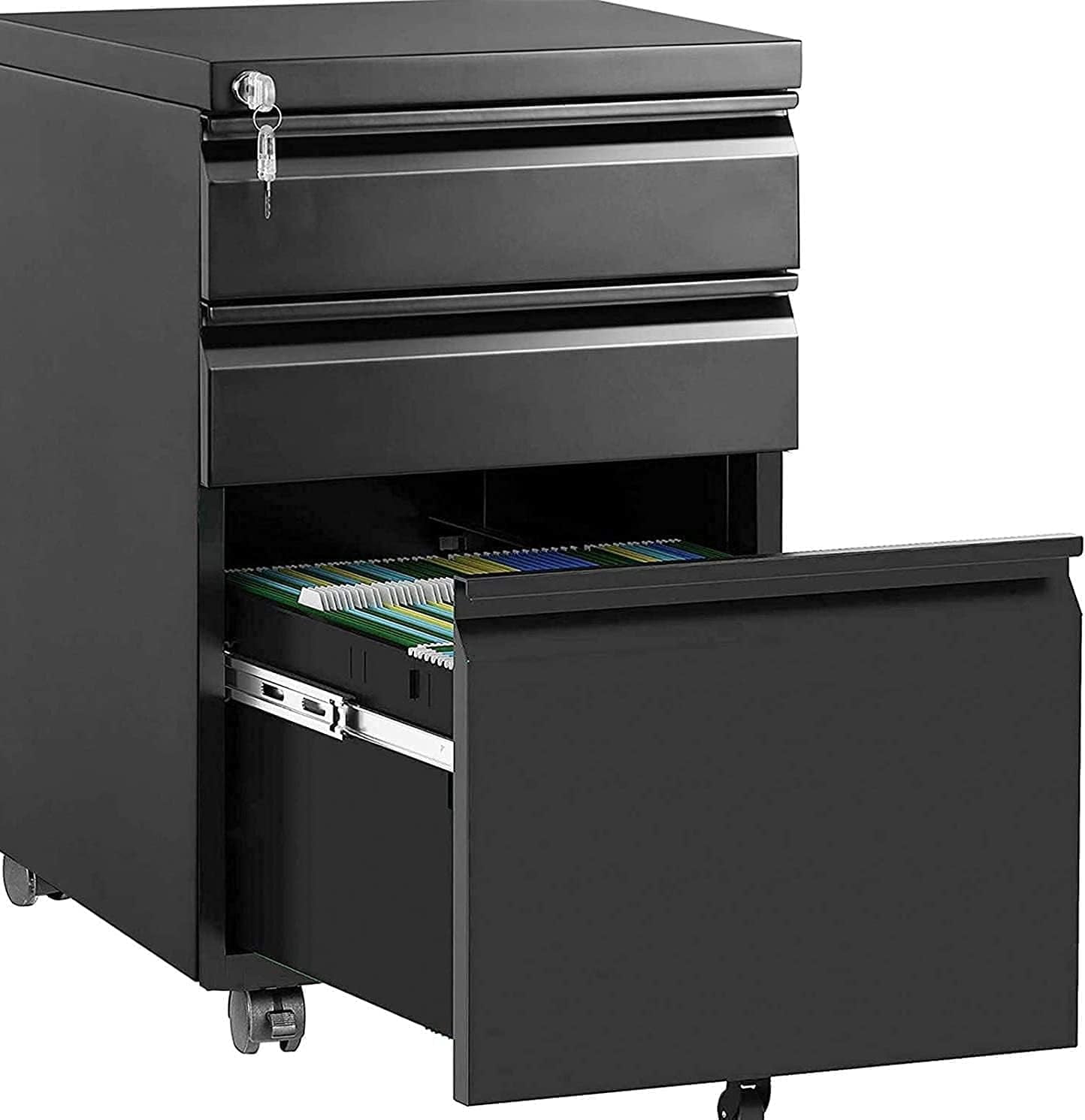 HOVNEE 3 Drawer Metal File Cabinet, Filing Cabinet for Under Desk ...