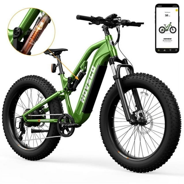 HOVSCO Electric Bike, 750W Ebike 4.0 Fat Tire Full Suspension, 26" Electric Mountain Bicycle for ...