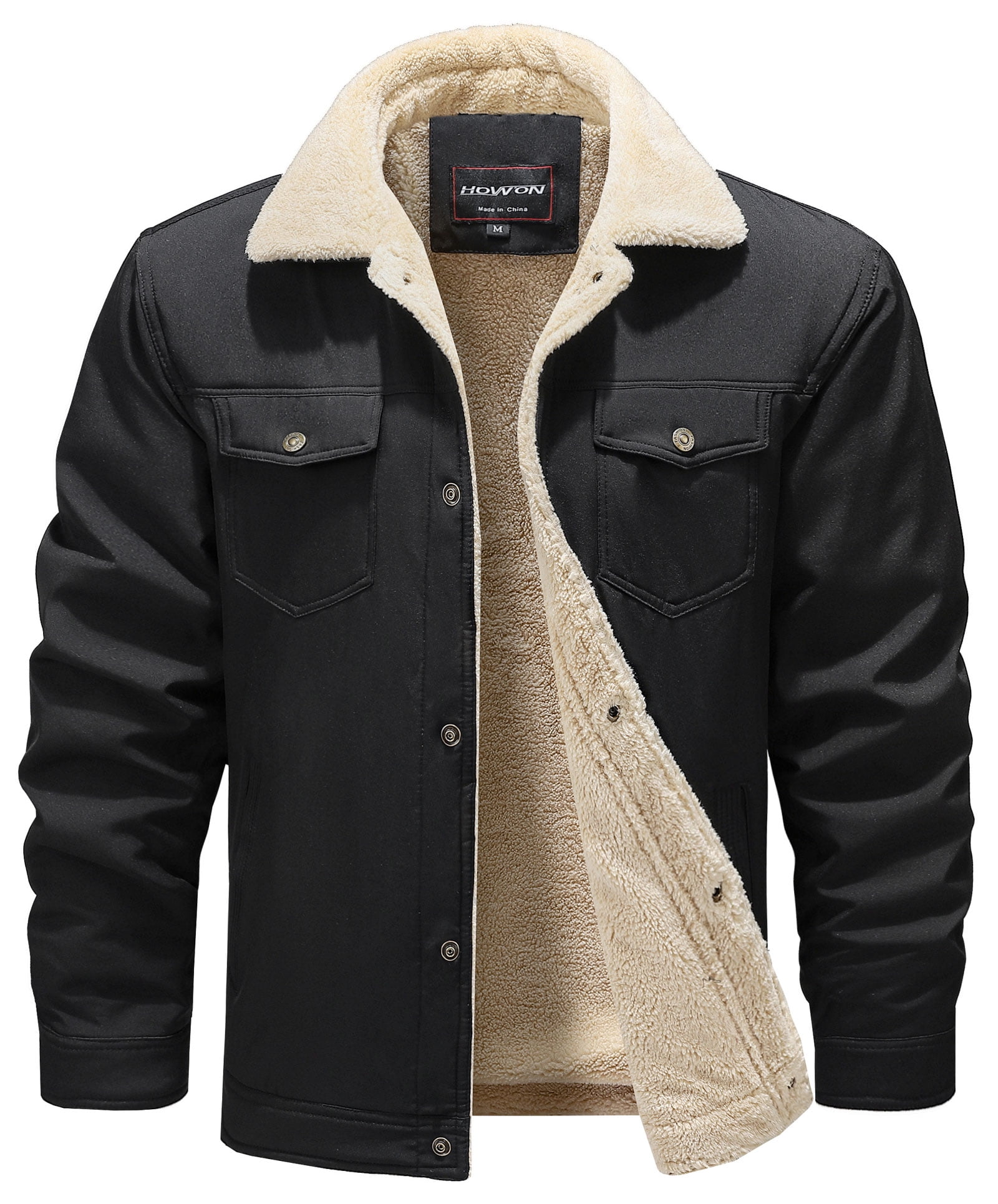 HOW'ON Men's Heavy Winter Sherpa Lined Long Jacket with Multi Pockets ...