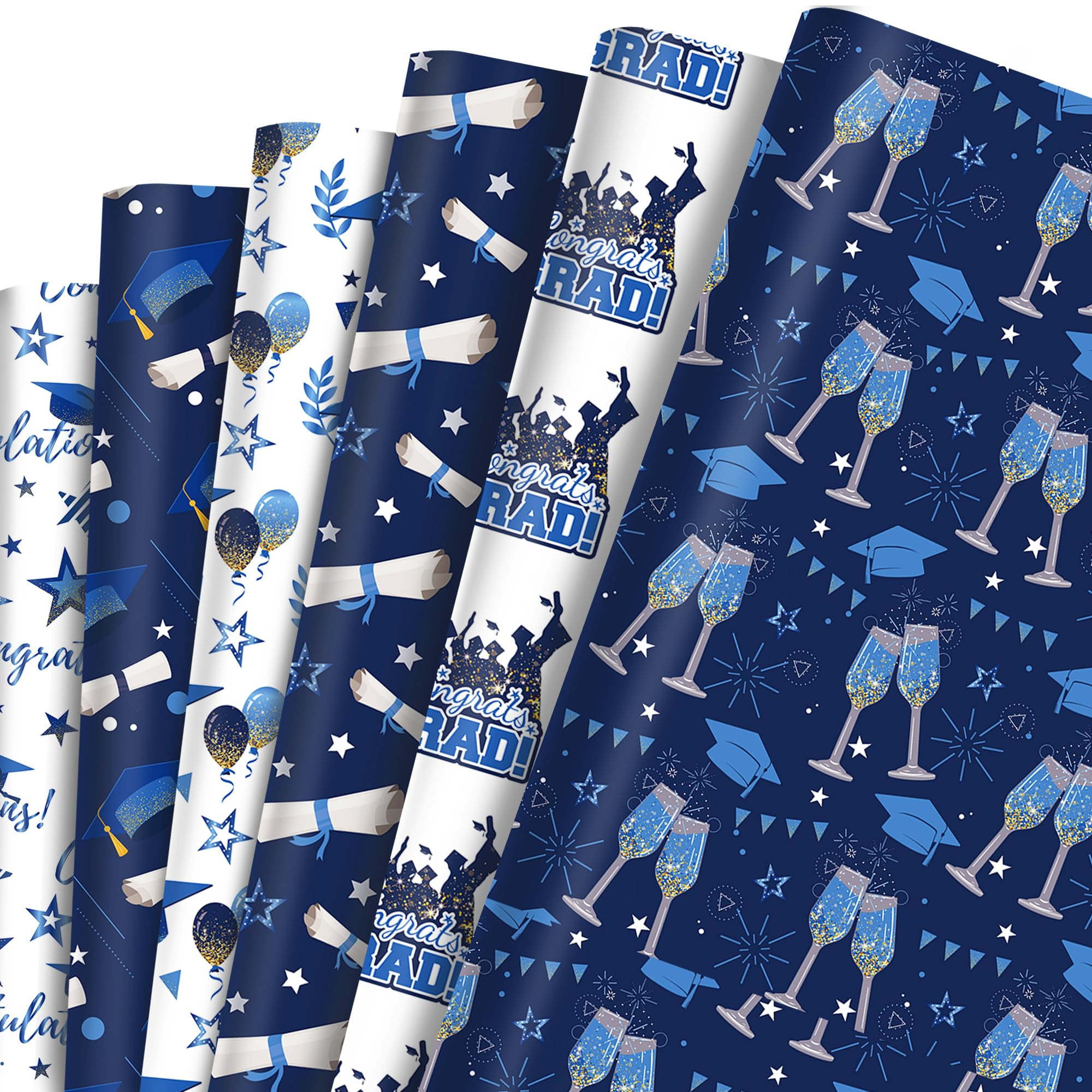 HOWAF 12 Sheets FEV6 Graduation Wrapping Paper 2025 for Graduates, Blue ...
