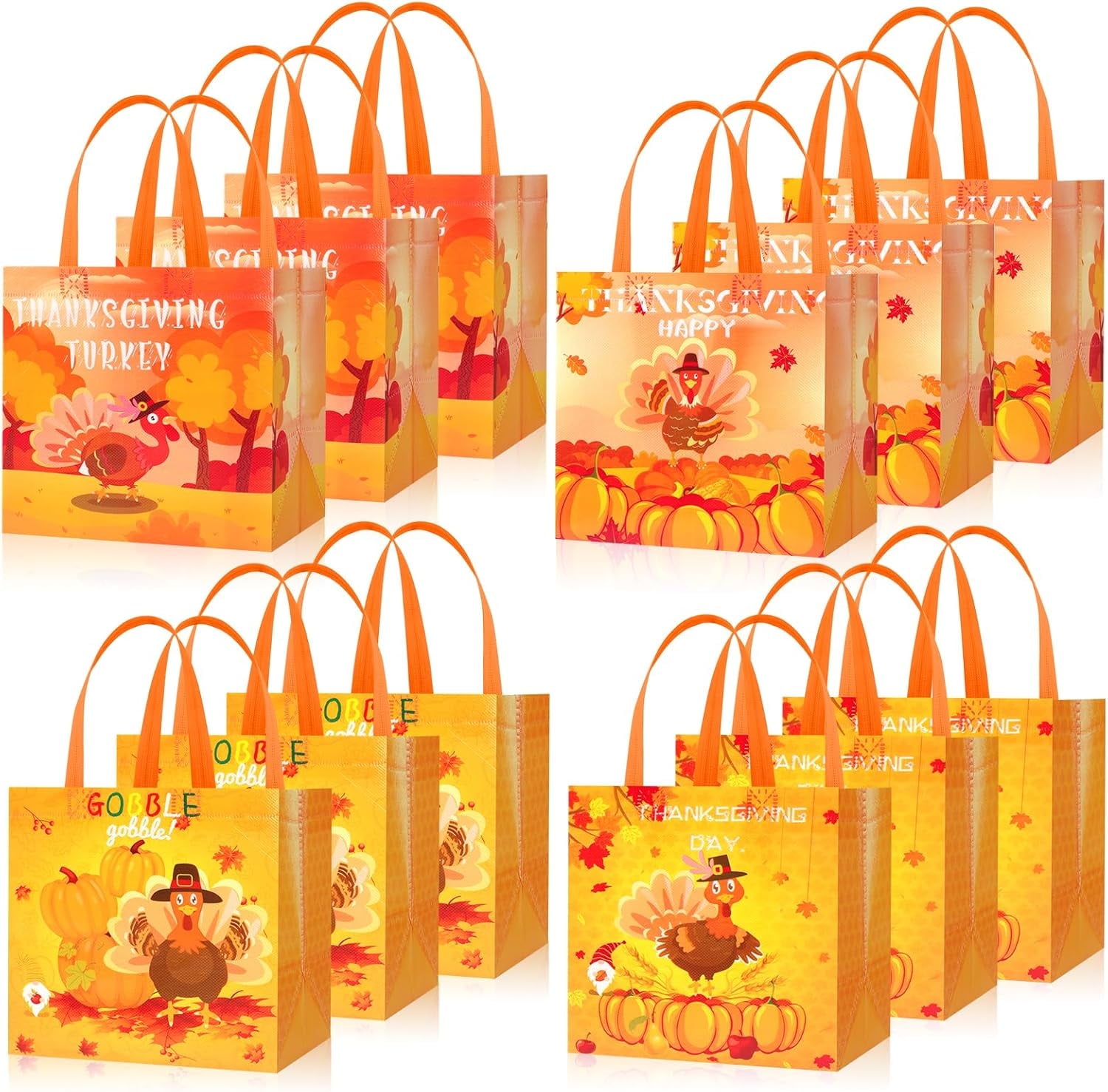 HOWAF 12pcs Thanksgiving Day Fall Non-Woven Bags, Thanksgiving Turkey ...