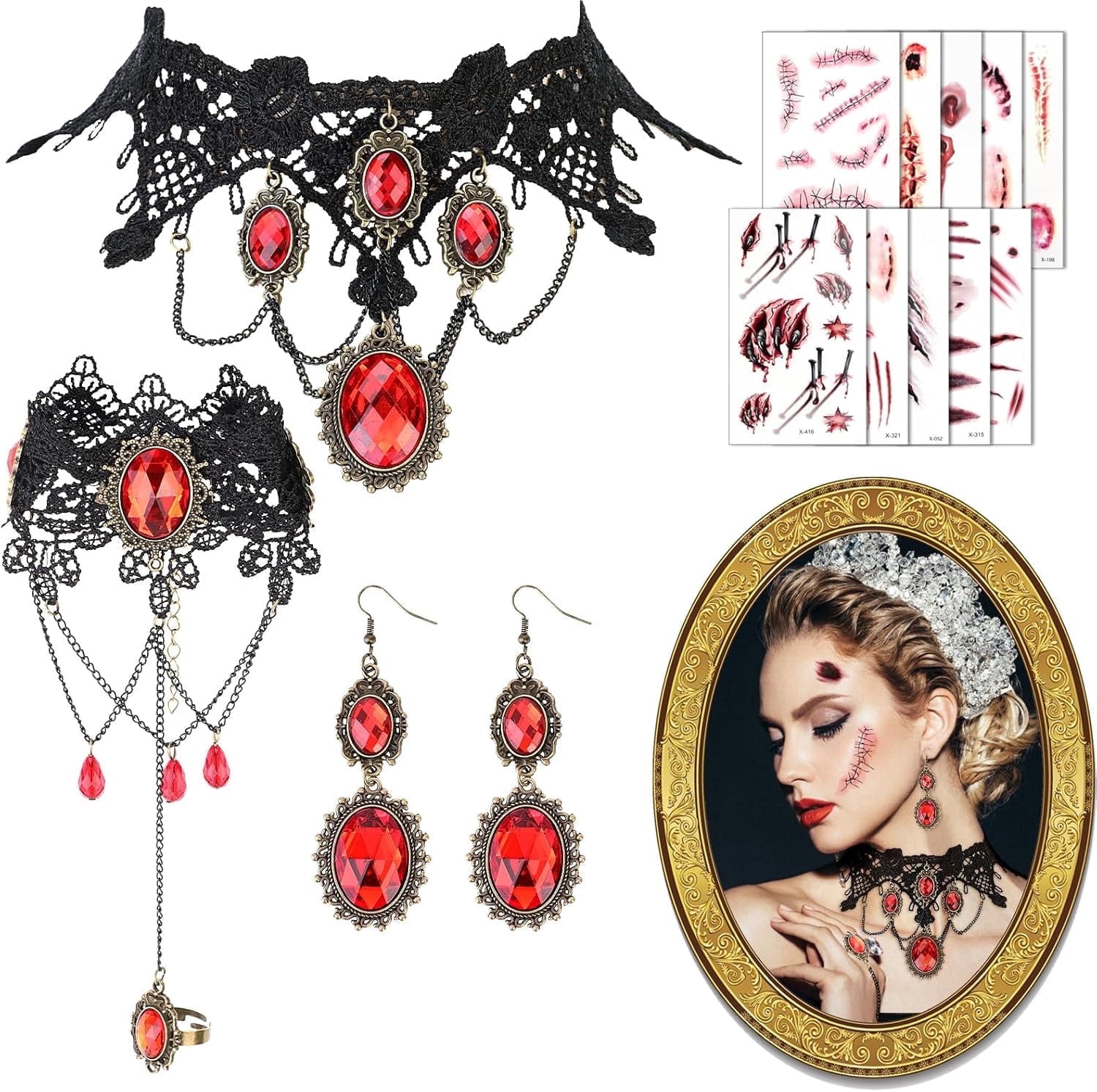 HOWAF 13 Pcs Halloween Gothic Vampire Costume Accessories, Gothic ...