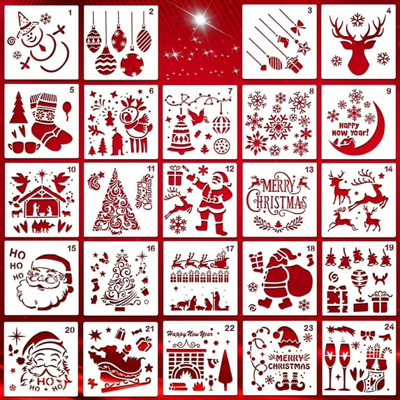 HOWAF 24 Pack Christmas Stencils Bullet Journal Templates Reusable ...