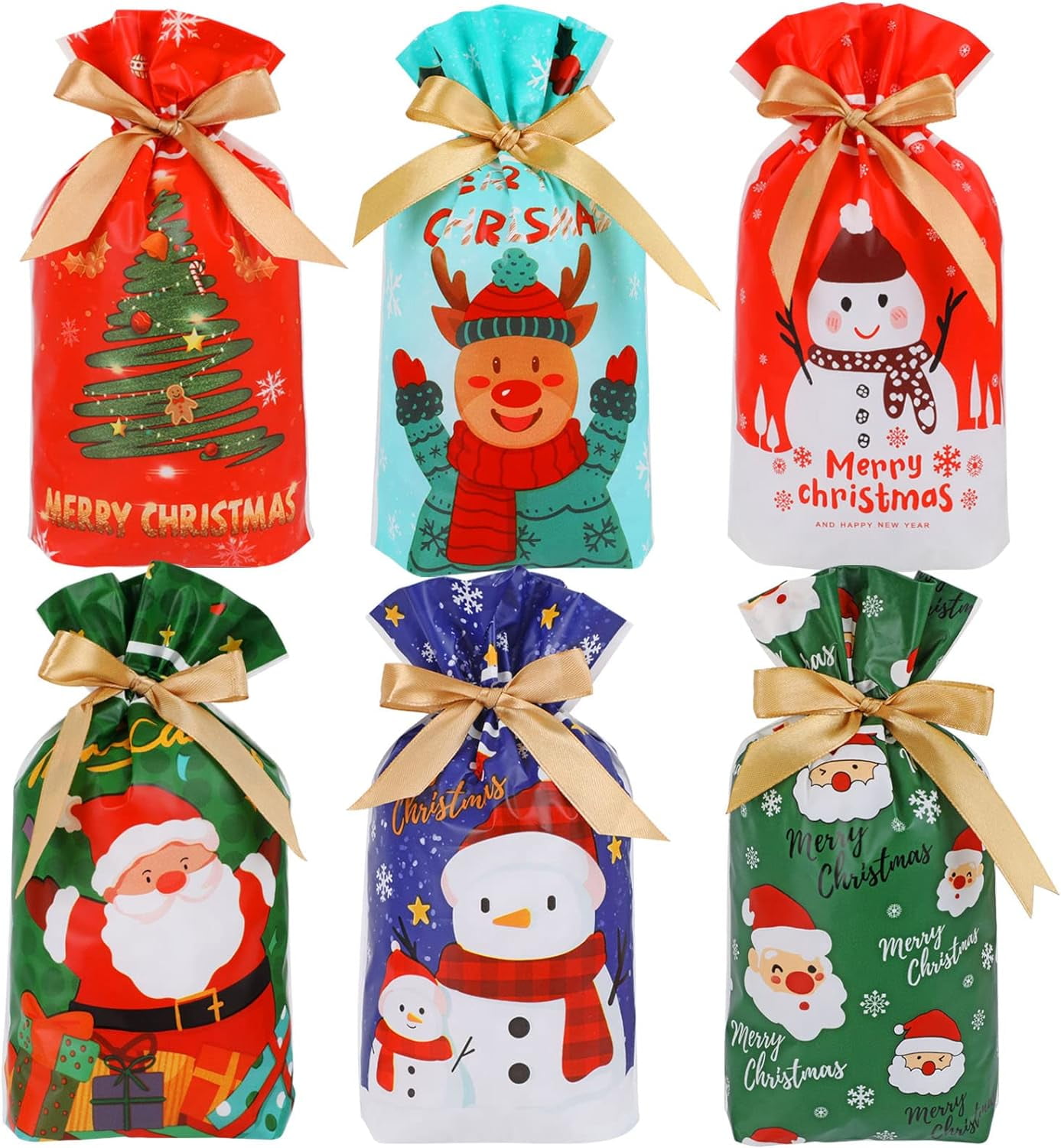 HOWAF 30pcs Christmas Drawstring Gift Bags, 6 Designs Christmas Food ...