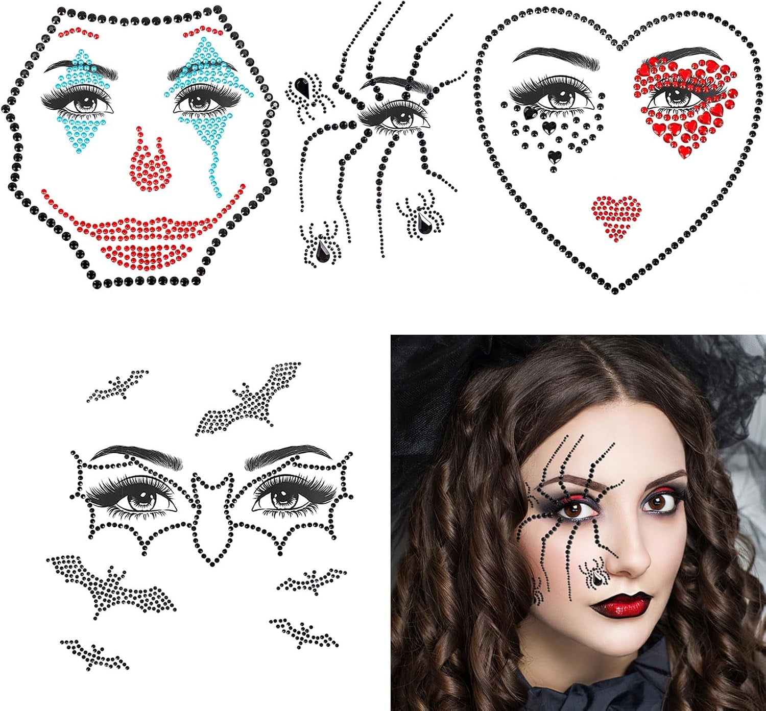 HOWAF 4 Halloween Face Gems Glitter Halloween Tattoos, Face Jewels ...